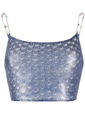 Missoni Metallic Crochet Knit Crop Top - Blue