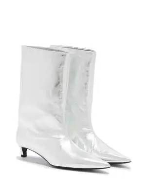 JIL SANDER Metallic Leather Ankle Boots - Grey