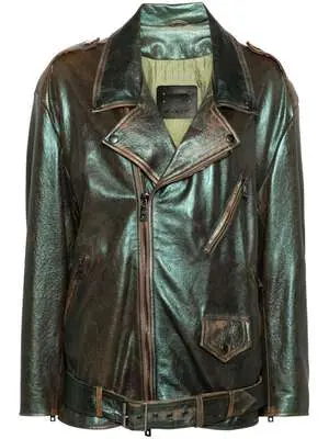 Giorgio Brato Metallic Leather Jacket In Green - 36% Off
