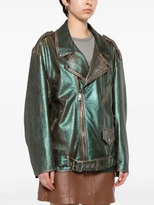 Giorgio Brato Metallic Leather Jacket In Green - 36% Off