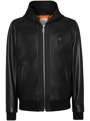 Philipp Plein Leather Hooded Bomber Jacket