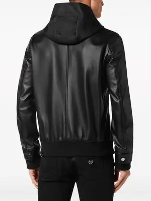 Philipp Plein Leather Hooded Bomber Jacket