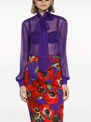Dolce & Gabbana Pussy-bow Silk-chiffon Blouse - Purple