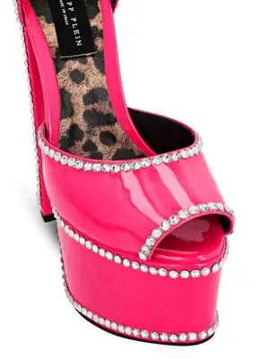 Philipp Plein Crystal-embellished Leather Platform Pumps - Pink