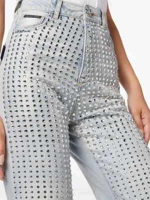 Philipp Plein Crystal-embellished Pinstripe Flare Jeans
