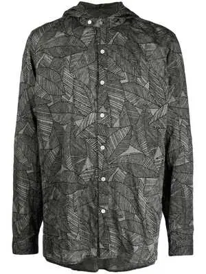 MOSTLY HEARD RARELY SEEN Leaf-print Hooded Shirt - Grey