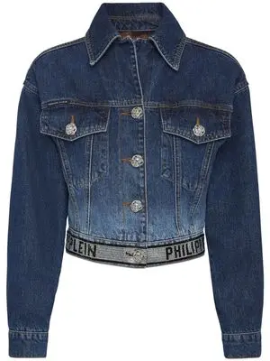 Philipp Plein Crystal Cropped Denim Jacket - Blue