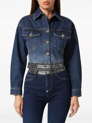 Philipp Plein Crystal Cropped Denim Jacket - Blue