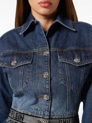 Philipp Plein Crystal Cropped Denim Jacket - Blue