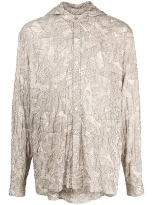 MOSTLY HEARD RARELY SEEN Leaf-print Hooded Shirt - Neutrals
