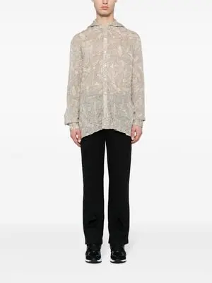 MOSTLY HEARD RARELY SEEN Leaf-print Hooded Shirt - Neutrals