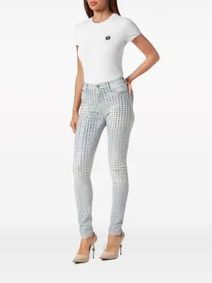 Philipp Plein Crystal Pinstripe High-rise Jeggings