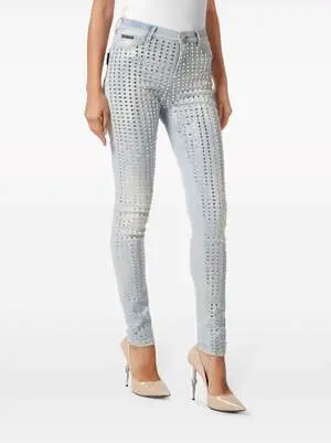 Philipp Plein Crystal Pinstripe High-rise Jeggings