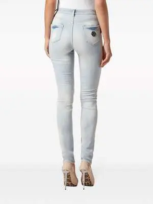 Philipp Plein Crystal Pinstripe High-rise Jeggings