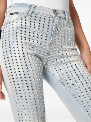 Philipp Plein Crystal Pinstripe High-rise Jeggings
