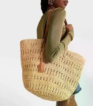 Saint Laurent Panier Medium Raffia Tote Bag - Beige