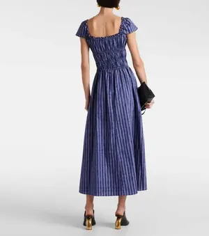 Altuzarra Ruched Cotton-blend Midi Dress - Blue
