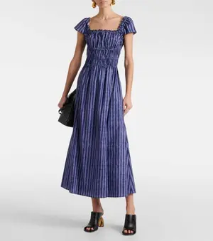 Altuzarra Ruched Cotton-blend Midi Dress - Blue