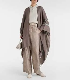 Brunello Cucinelli Striped Linen Cape - Brown