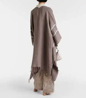 Brunello Cucinelli Striped Linen Cape - Brown