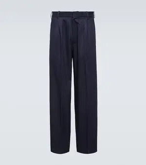 Kenzo Pinstripe Cotton And Linen Pants - Blue
