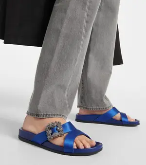 Manolo Blahnik Chilanghi Embellished Satin Sandals - Blue