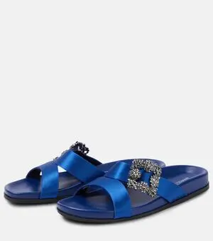 Manolo Blahnik Chilanghi Embellished Satin Sandals - Blue