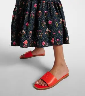 CHRISTIAN LOUBOUTIN Cl Embossed Leather Mules - Orange