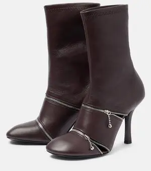 Burberry Peep Leather Ankle Boots - Red