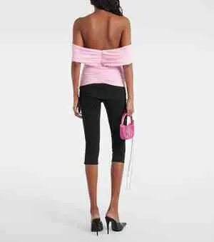 Magda Butrym Off-shoulder Ruched Top With Floral Appliqu