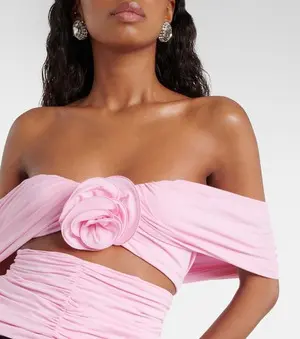 Magda Butrym Off-shoulder Ruched Top With Floral Appliqu