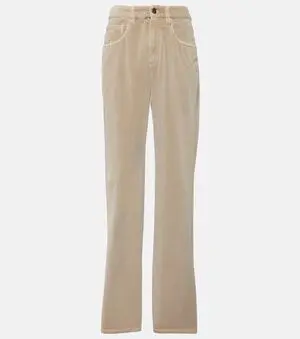 Brunello Cucinelli Mid-rise Cotton Velvet Straight Pants - Beige