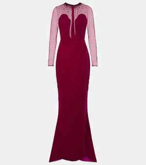 MISS SOHEE Embellished Cotton-blend Velvet Gown