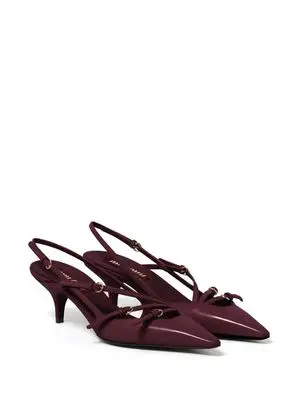 Miu Miu Patent Leather Slingback Heels With Buckles - Red