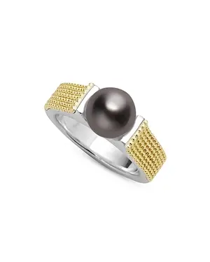 Lagos 18k Yellow Gold & Sterling Silver Pearl Ring - Black/gold