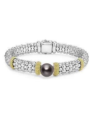 Lagos 18k Yellow Gold & Sterling Silver Luna Pearl Caviar Bead Bracelet - Black/silver