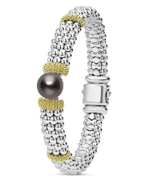 Lagos 18k Yellow Gold & Sterling Silver Luna Pearl Caviar Bead Bracelet - Black/silver