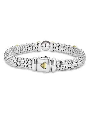 Lagos 18k Yellow Gold & Sterling Silver Luna Pearl Caviar Bead Bracelet - Black/silver