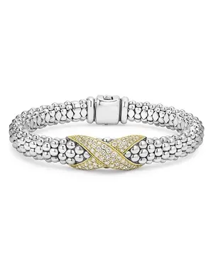 Lagos 18k Yellow Gold And Sterling Silver Diamond X Bracelet - Silver/gold