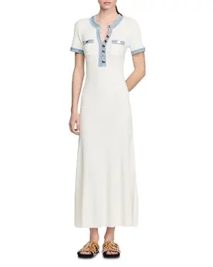 Sandro Knit & Denim Maxi Dress