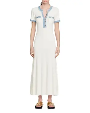 Sandro Knit & Denim Maxi Dress