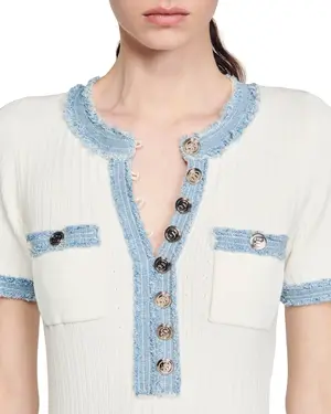 Sandro Knit & Denim Maxi Dress