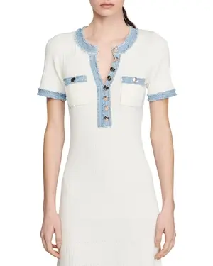Sandro Knit & Denim Maxi Dress