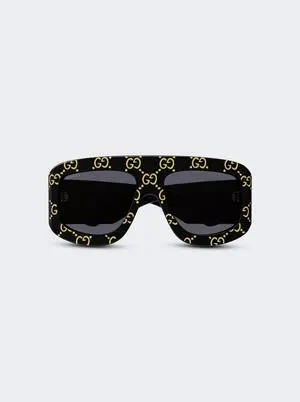 Gucci Street Shield Pilot Sunglasses - Shiny Solid Black