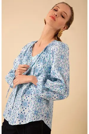 Hale Bob Arianna Eyelet Top - Blue