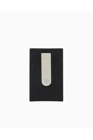 Giorgio Armani Card Holder In Embossed Leather - Black