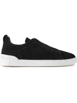 Zegna Triple Stitch™ Suede Slip-on Sneakers - Black