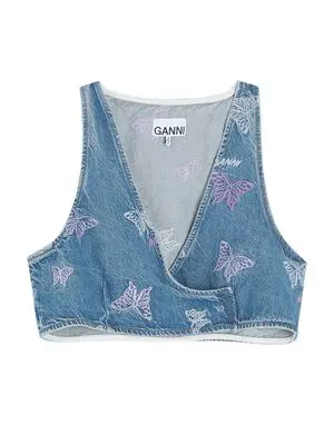 GANNI Embroidered Denim Crop Top