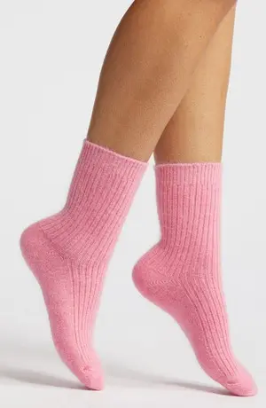 HIGH HEEL JUNGLE Cashmere Blend Crew Socks - Medium Pink