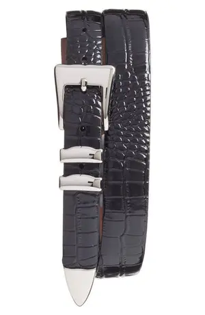 Torino Alligator Embossed Leather Belt - Black